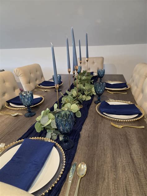 Navy Blue Eucalyptus Tablescape Elegant Navy Blue Table Setting Navy