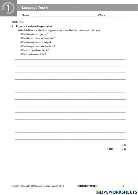 6907381 Emglish Class A1 Unit 1 Test Kasias