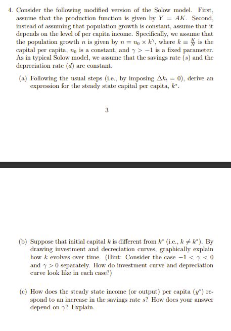 Solved Consider The Following Modified Version Of The Solow