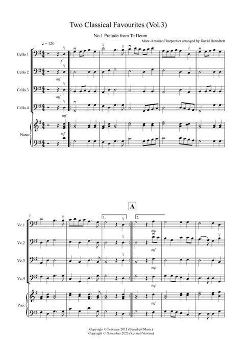 2 Classical Favourites For Cello Quartet Volume Three By David