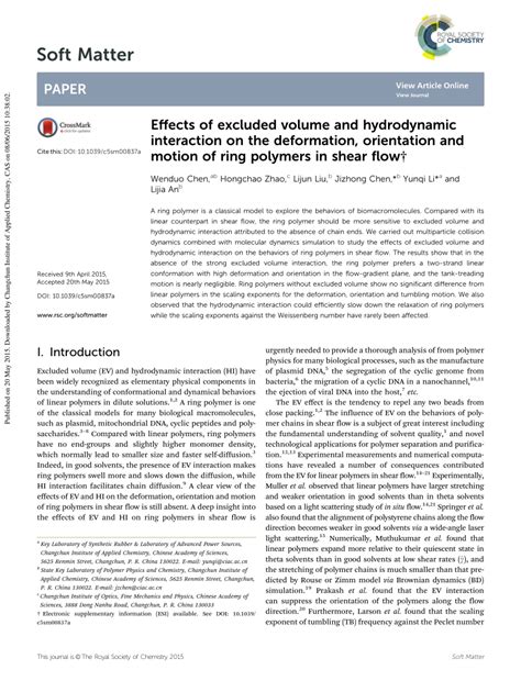 Pdf Effects Of Excluded Volume And Hydrodynamic Interaction On The Deformation Orientation
