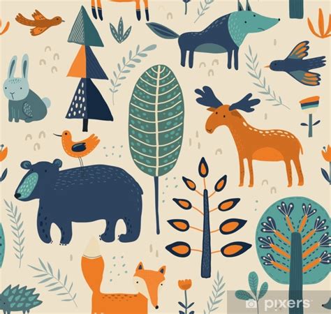 Coussin Décoratif Vectoriel Motif Sans Couture Avec Des Animaux De La