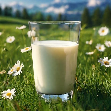 Premium Ai Image Bottle Glass Of Milk In A Grass Field Dairy