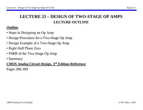 Pdf Lecture 23 Design Of Two Stage Op Amps · Lecture 23 Design Of