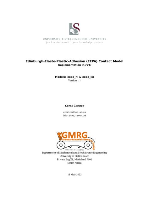 Pdf Edinburgh Elasto Plastic Adhesion Eepa Contact Model