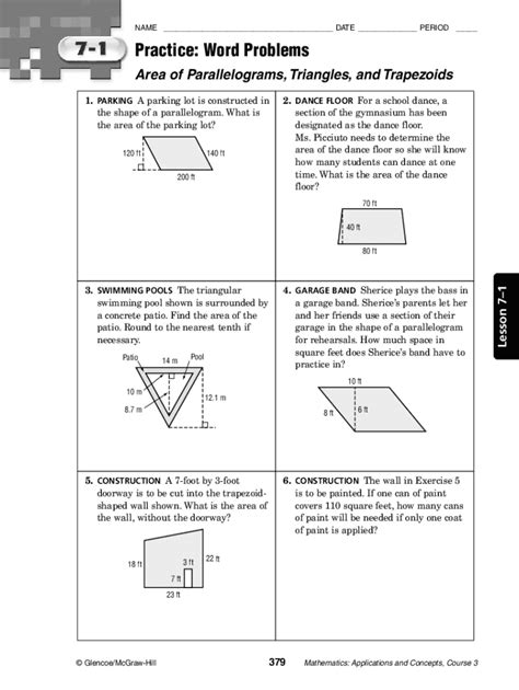 Practice Word Problems Area Of Parallelograms Triangles And Fill