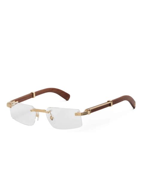 Cartier Rimless Rectangle Frame Glasses In Gold Modesens