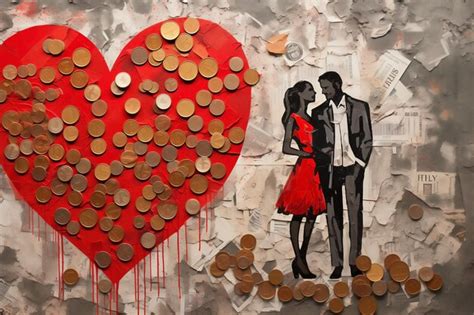 Premium Ai Image Love And Money Couple Finances Heart And Coins The