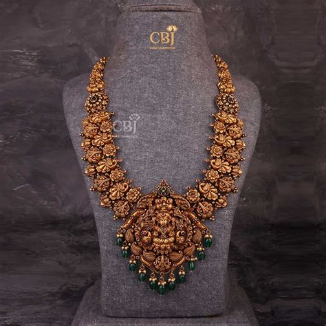 Divine Grace Lakshmi Antique Long Haram Bridal Necklace Designs