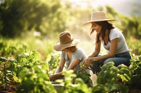 Premium Ai Image Young Women Working In Garden Watering Plants
