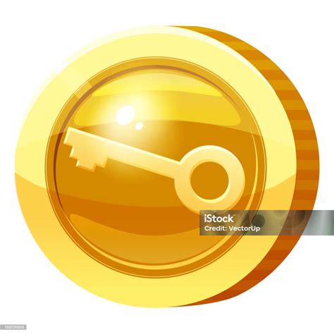금메달 동전 키 기호 게임 사용자 인터페이스 자산 요소에 대한 황금 토큰 벡터 일러스트레이션 열쇠에 대한 스톡 벡터 아트 및 기타 이미지 Istock