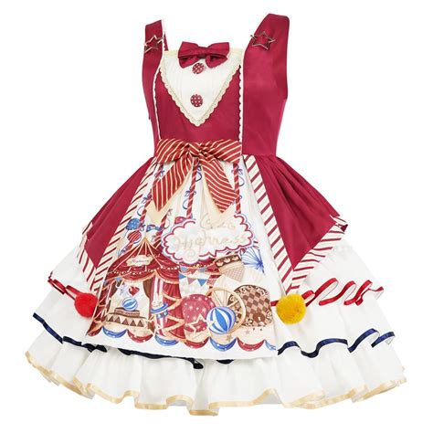 Mingyuezai Cute Circus Troupe Print Band Sleeveless Jsk Princess Halloween Christmas Weekend