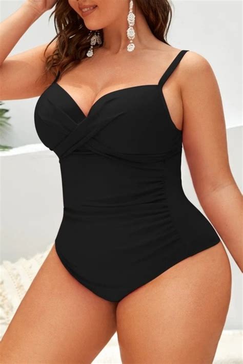 Wholesale Black Sexy Solid Backless Spaghetti Strap Plus Size Swimwear