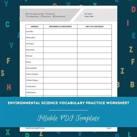 Environmental Science Vocabulary Practice Worksheet Editable Fillable