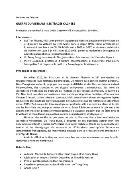 06 03 20 18 à 20h Projection De «guerre Du Viêtnam Les Traces