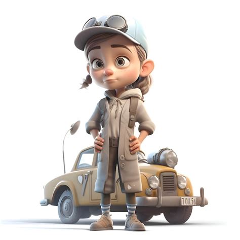Representación digital 3D de una linda chica de dibujos animados con un