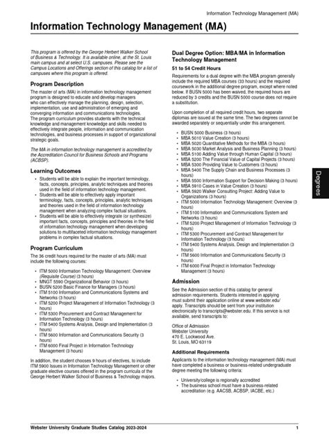 Information Technology Management Pdf Master Of Business Administration Information