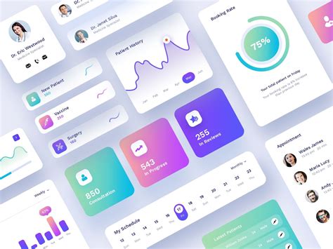 Dashboard Interface Ui Kit With Purple And Green Icons And Graphs