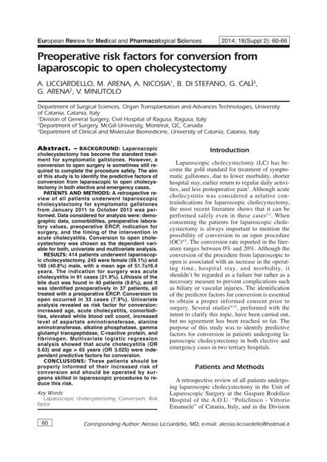 Pdf Preoperative Risk Factors For Conversion From Laparoscopic To Open Cholecystectomy