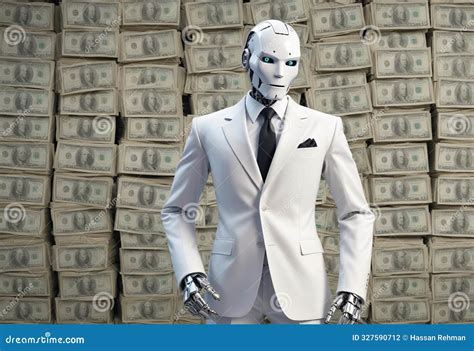 A Humanoid Robot Wearing A White Suit And Tie Stock Illustration