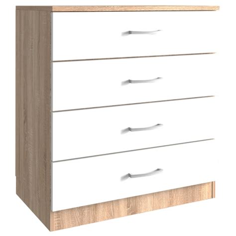 Kit Cassettiera Moderna 4 Cassetti 72x40x72 Cm Rovere E Bianco