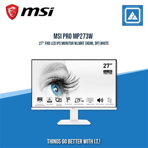 Msi Pro Mp273w 27 Fhd Led Ips Monitor Wlmnt Hdmi Dp White Bluearm