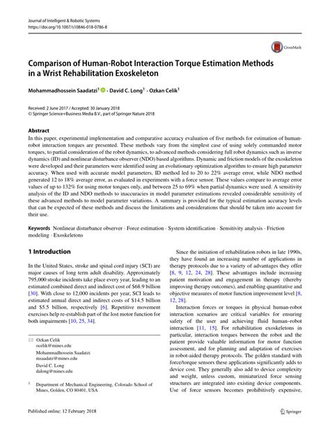 Pdf Comparison Of Human Robot Interaction Torque Estimation Methods