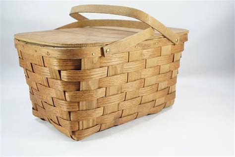 Basketville Split Oak Picnic Basket Woven Split Oak Basket W Etsy Picnic Basket Staining