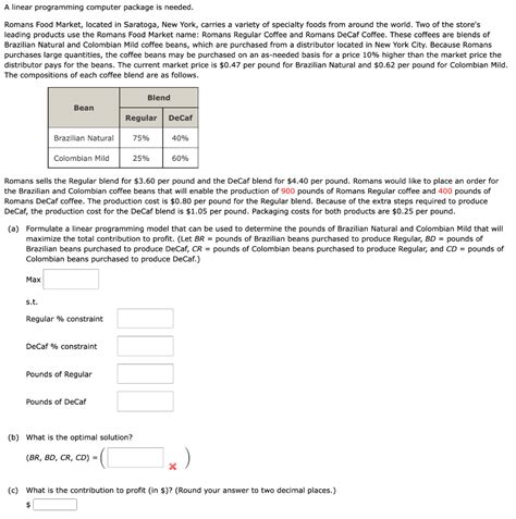 Solved A Linear Programming Computer Package Is Needed