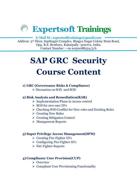 sap grc security online training course content