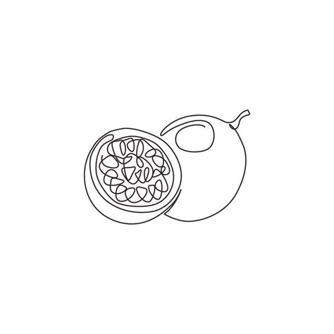 One Single Line Drawing Of Whole Healthy Organic Passion Fruit For