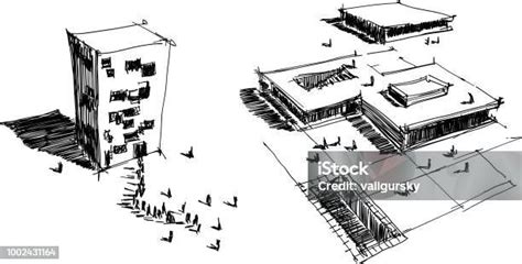 Dua Sketsa Arsitektur Arsitektur Abstrak Modern Ilustrasi Stok Unduh
