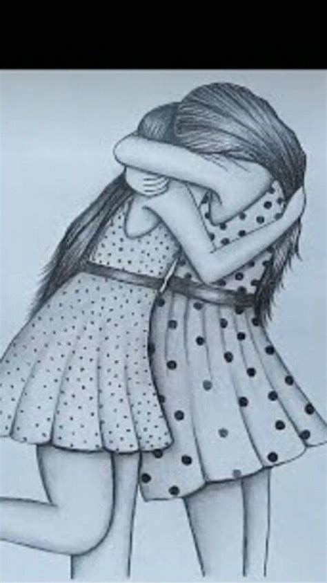 How To Draw Two Friends Hugging With Pencil Sketch Step By Step