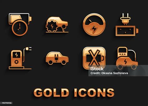 전기차 배터리 충전량 배터리 부족 충전소 전압계 서비스 아이콘을 설정합니다 벡터 가득 찬에 대한 스톡 벡터 아트 및 기타 이미지 가득 찬 검은색 계기판 측정기