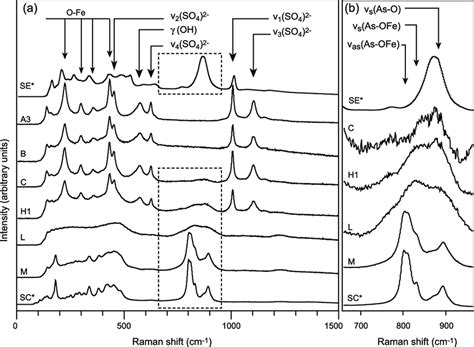A Raman Spectra Of Several Synthetic Samples A3 To M Natural