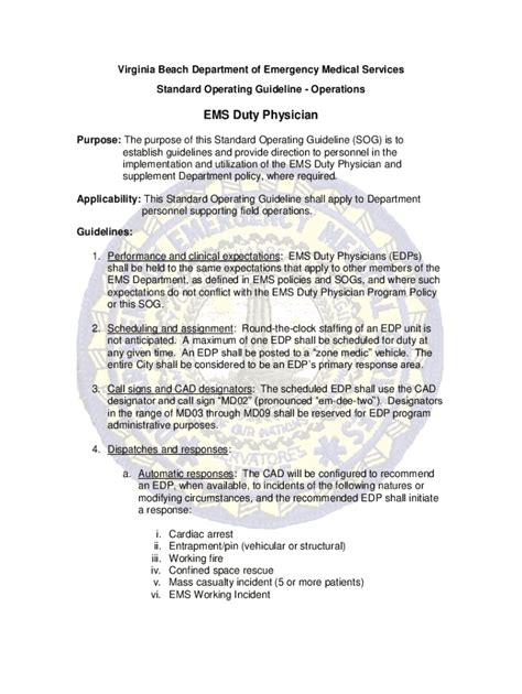 Fillable Online Standard Operating Guideline Operations Fax Email