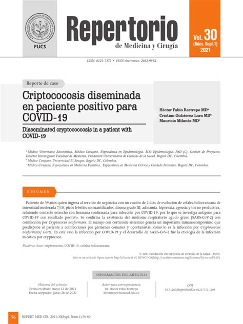 Criptococosis Diseminada En Paciente Positivo Para Covid 19 Pdf