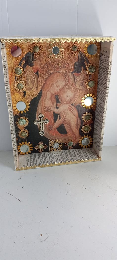 Assemblage Art Wall Or Shelf Alter Shrine Shadowbox Antique Bible Handmade Salvaged
