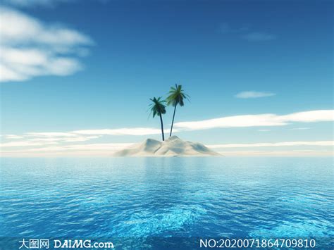 大海中的岛屿椰树风景摄影高清图片 大图网图片素材