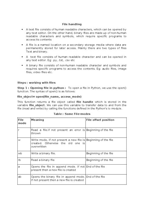 Python Unit 4 File Handling Notes Studocu