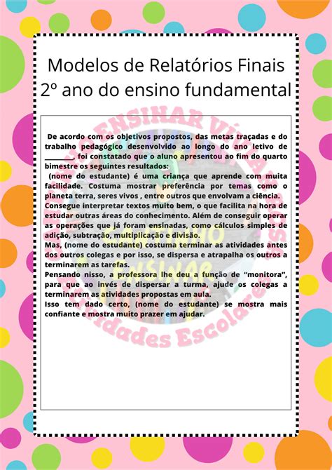 Modelos De Relatórios Individuais Dos Alunos Cantinho Ensinar