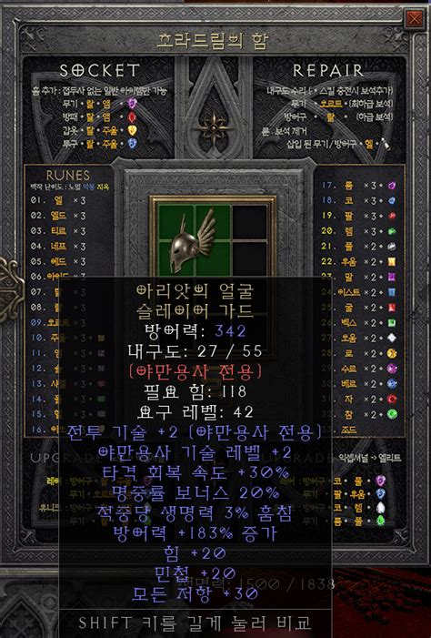 디아2 레저렉션 아리앗의 얼굴 슬레이어 가드아리앗의 페이스 으뜸 상점 착용 거래가 될까