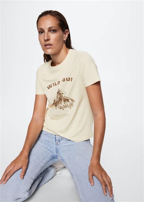 T Shirt Com Mensagem Estampada Mulher Mango Portugal