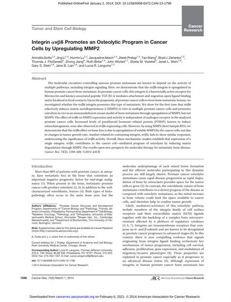 Pdf Integrin Avb6 Promotes An Osteolytic Program In Cancer · Cell