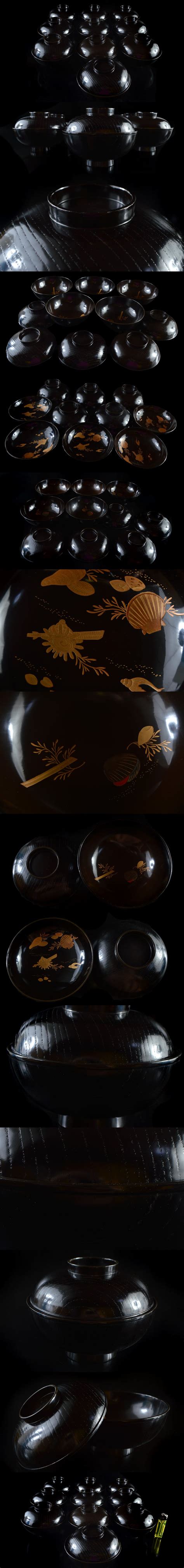 【やや傷や汚れあり】【雲】某資産家買取品 高級漆器 貝金蒔絵吸物椀 10客 直径135cm 古美術品料理懐石道具旧家蔵出a3504