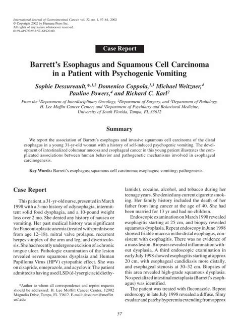 PDF Barretts Esophagus And Squamous Cell Carcinoma In A Patient With