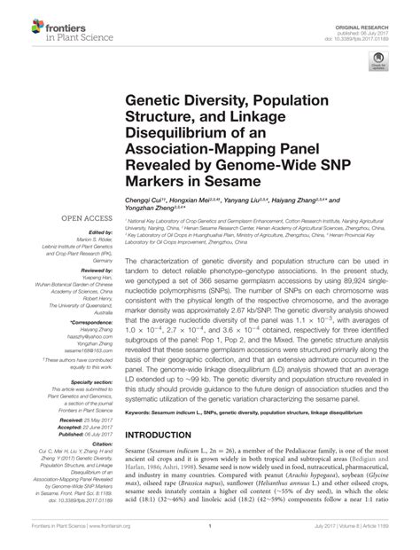 Pdf Genetic Diversity Population Structure And Linkage