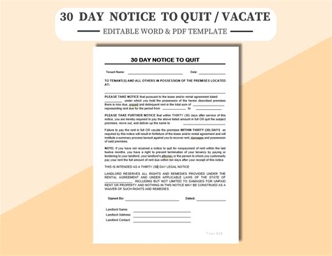 30 Day Notice Letter To Landlord Template Word Printable Templates Free