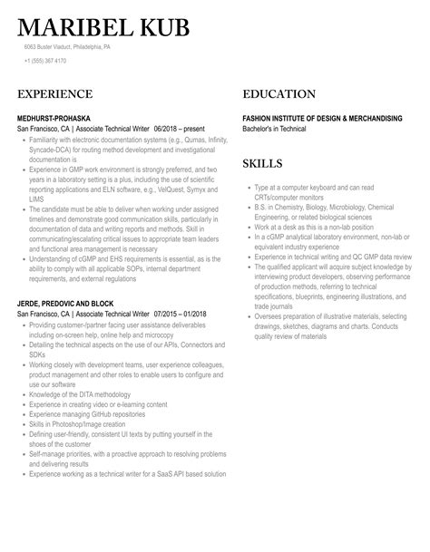 Associate Technical Writer Resume Samples Velvet Jobs