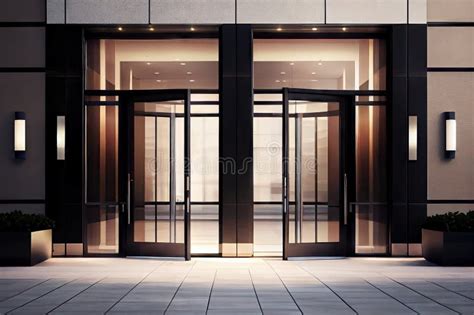 Double Doors With Glass Panels And Sleek Hardware Create Contemporary
